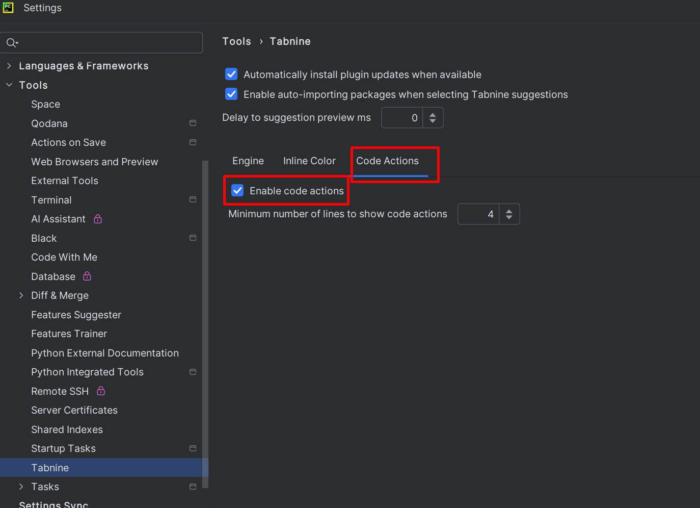 Enable/Disable Code Lens in VS Code and JetBrains – Tabnine